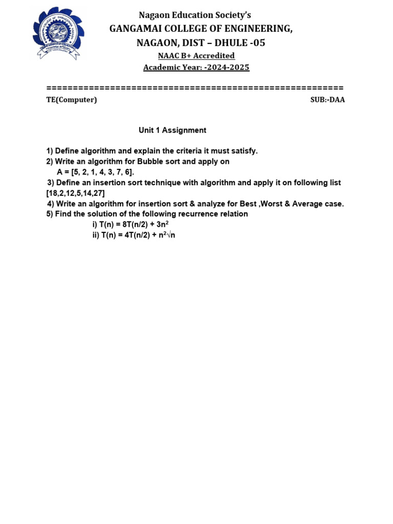 DAA Assignment 1 | PDF