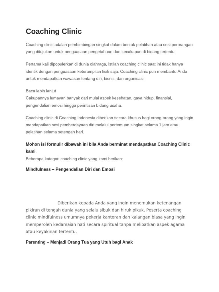 Pengertian dan Tujuan Coaching Clinic | PDF