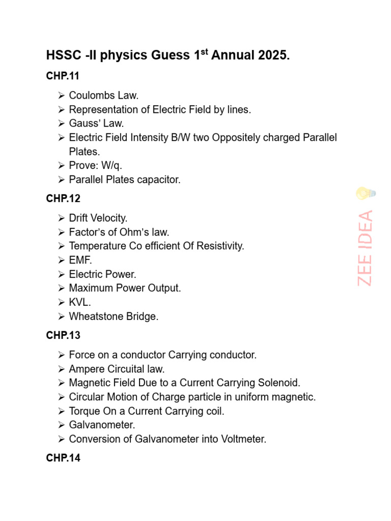 HSSC - II Physics Guess 1 Annual 2025 | PDF