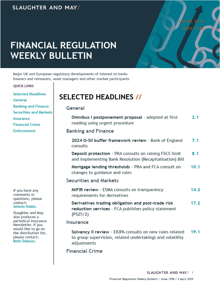 Financial Regulation Weekly Bulletin - 3 April 2025 | PDF | Banks ...
