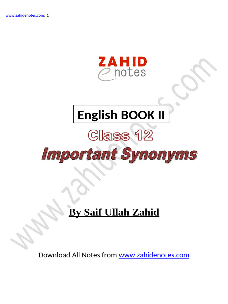 2nd Year English Book 2 Synonyms Important | PDF