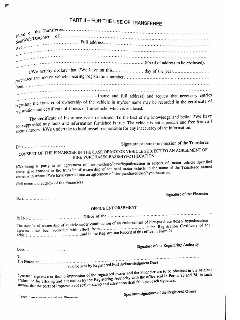 RTO Form 30 Part 2 for Vehicle Transfer | PDF | Natural Resources Law ...