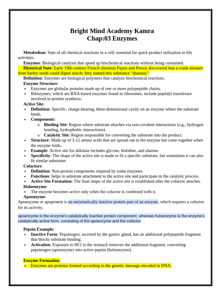 Enzyme Function and Regulation Overview | PDF | Enzyme | Enzyme Inhibitor