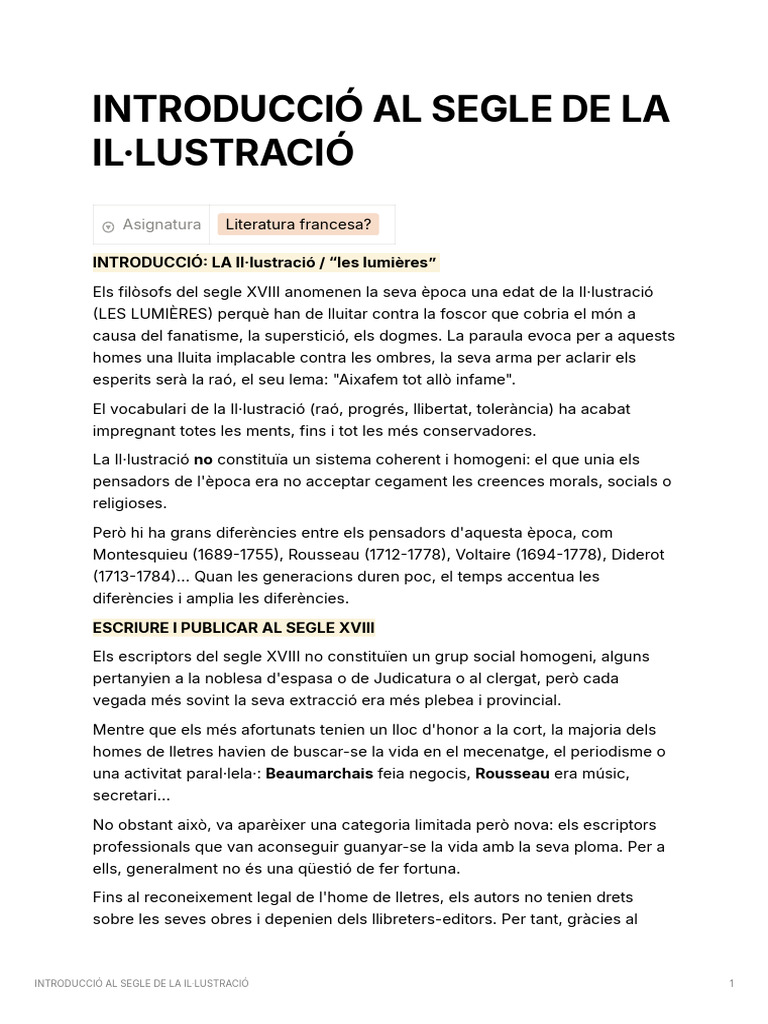 Introducci Al Segle de La Illustraci | PDF
