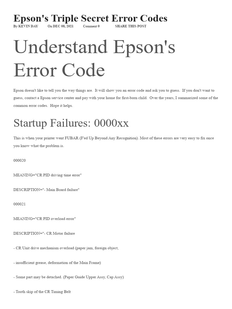 Epson's Triple Secret Error Codes - 1 | PDF | Image Scanner | Printer ...