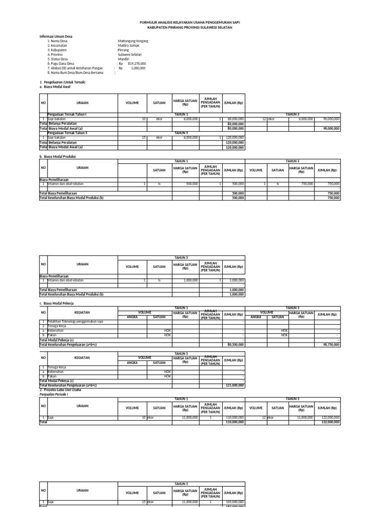 Analisa RAB Sapi Penggemuk Titip Kandang | PDF