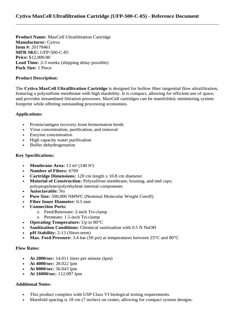 Cytiva HFF Catridge | PDF | Membrane | Materials