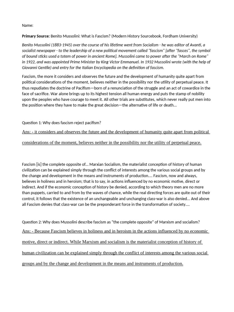 Primary Source - Italian Fascism | PDF | Fascism | Benito Mussolini