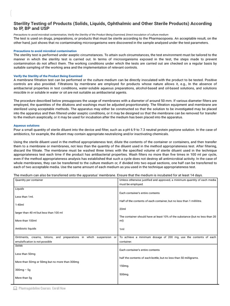 Sterility Testing of Products (Solids, Liquids, Ophthalmic and O | PDF ...
