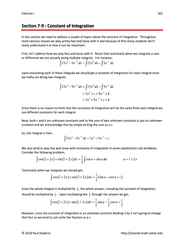Constant of Integration | PDF