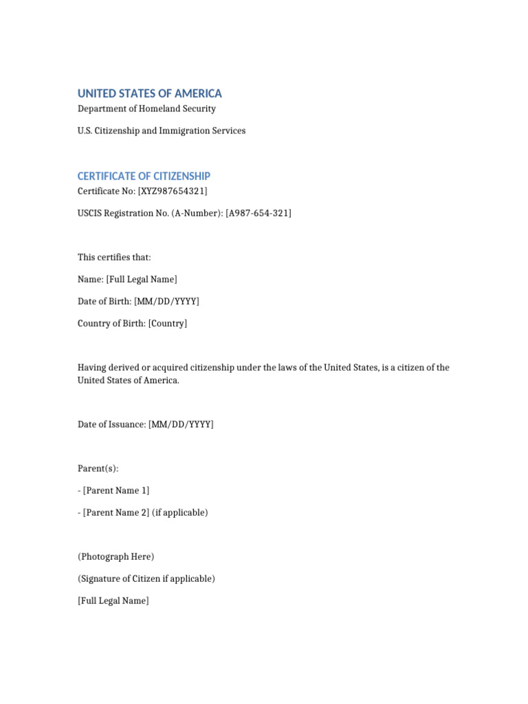 Certificate of Citizenship Template | PDF
