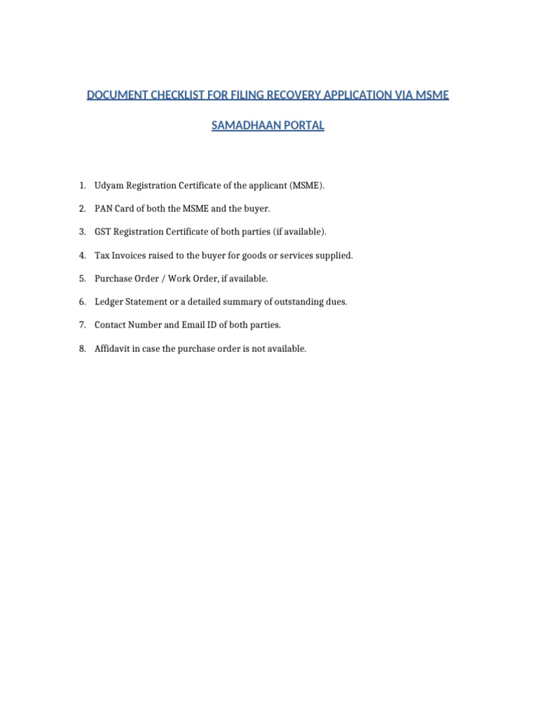 MSME Document Checklist | PDF