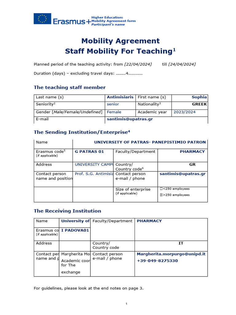 SGA Staff - Mobility - For - Teaching - 2023-2024-Signed | PDF | Liposome