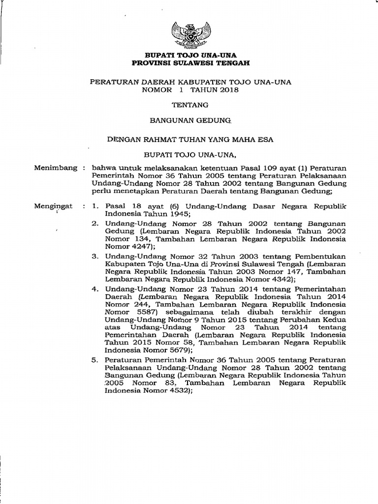 Perda No 1 Tahun 2018 TTG Bangunan Gedung | PDF