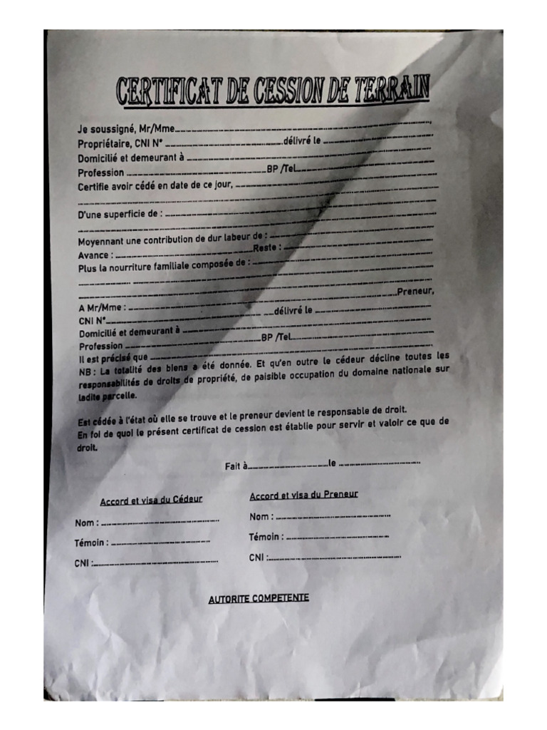 Certificat de Cession de Terrain | PDF