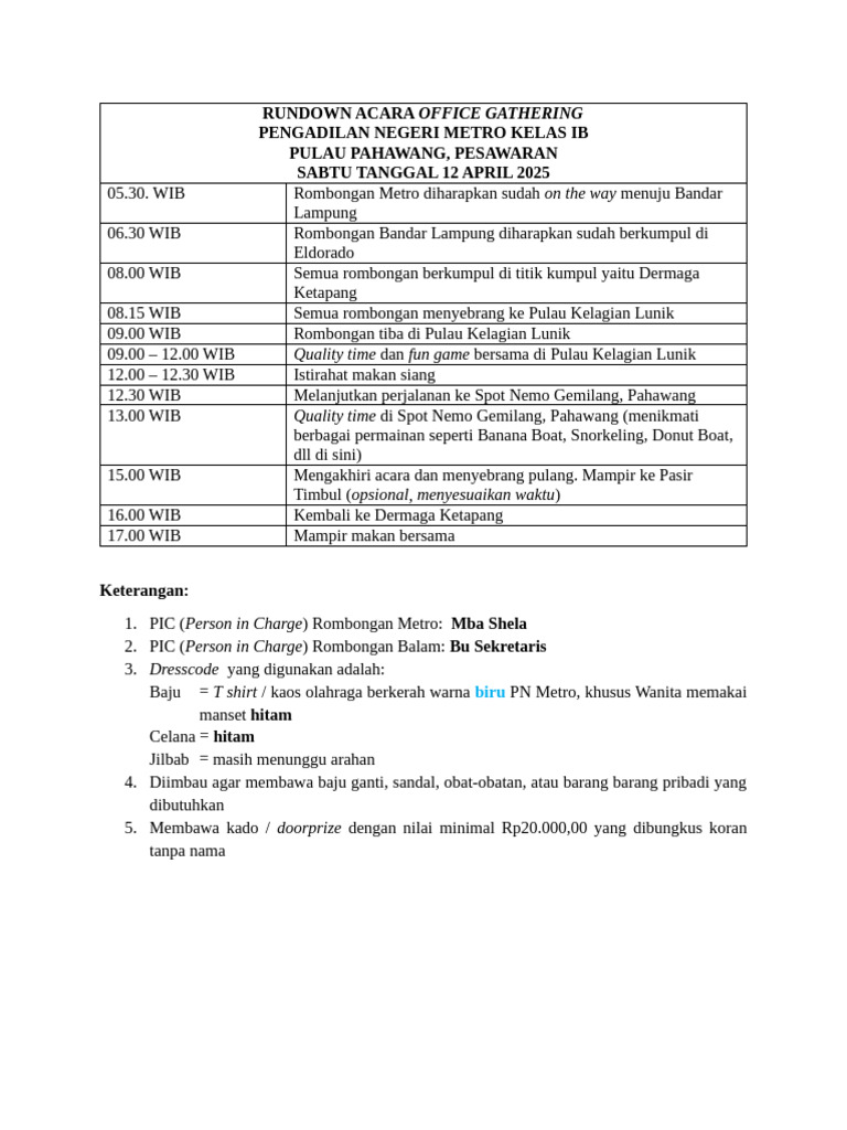 Rundown Acara Office Gathering | PDF