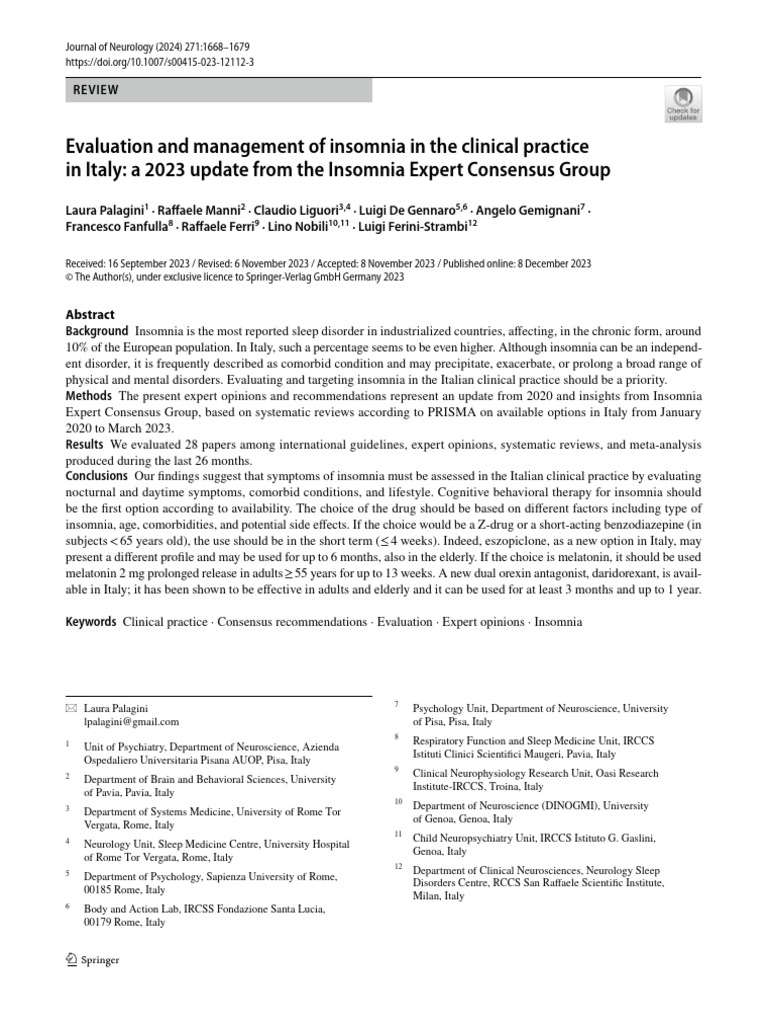 Evaluation and Management of Insomnia in The Clinical Practice | PDF ...