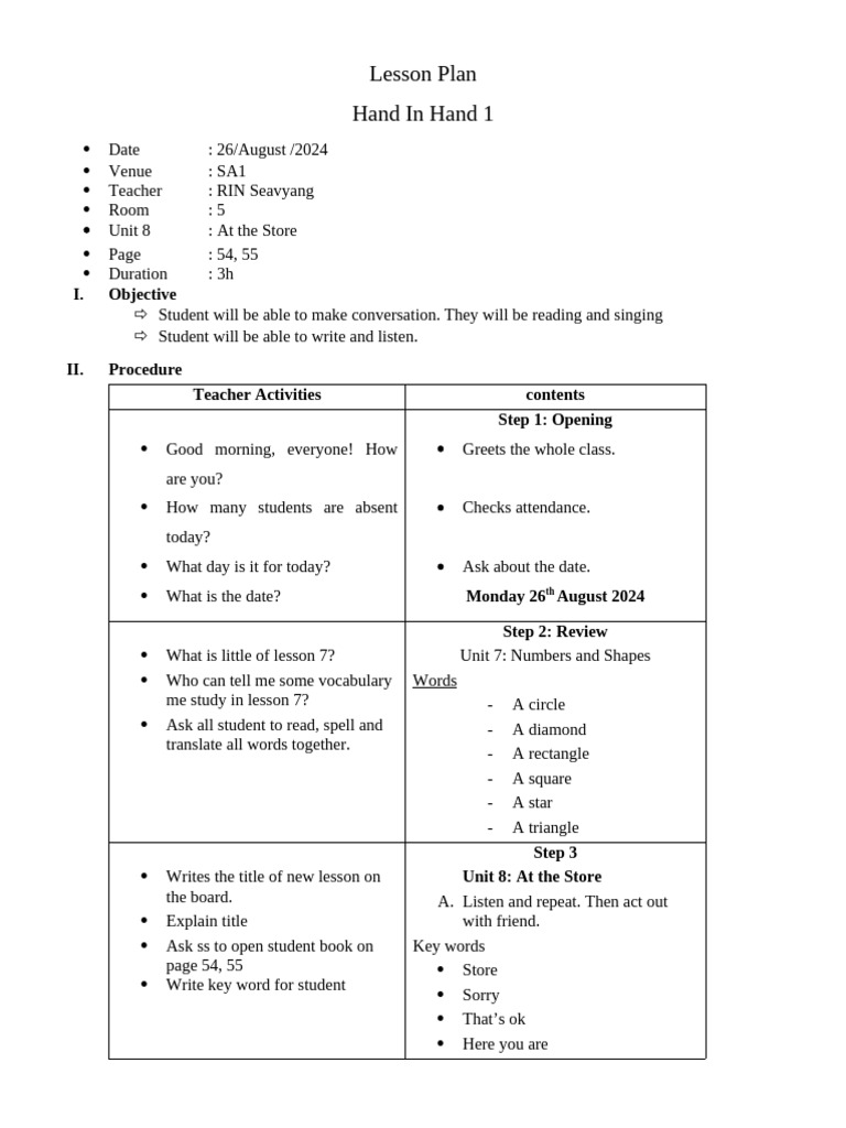 Lesson Plan: Unit 8 Activities | PDF | Human Communication | Learning