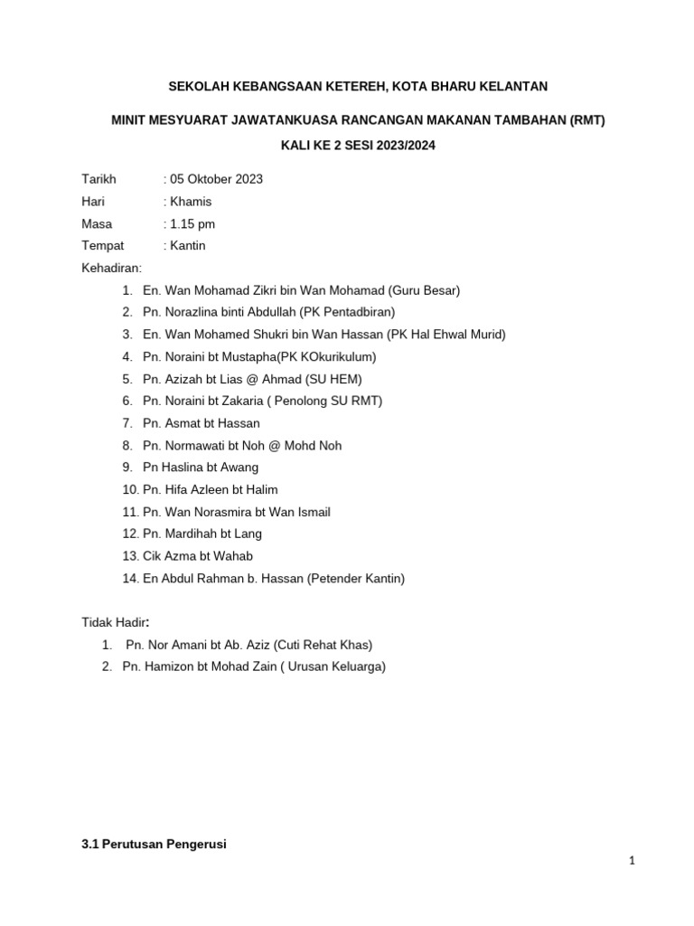 minit mesyuarat RMT kali 2 2023 | PDF