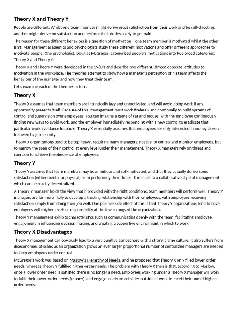 McGregor's Theory X and Theory Y | PDF | Motivation | Motivational