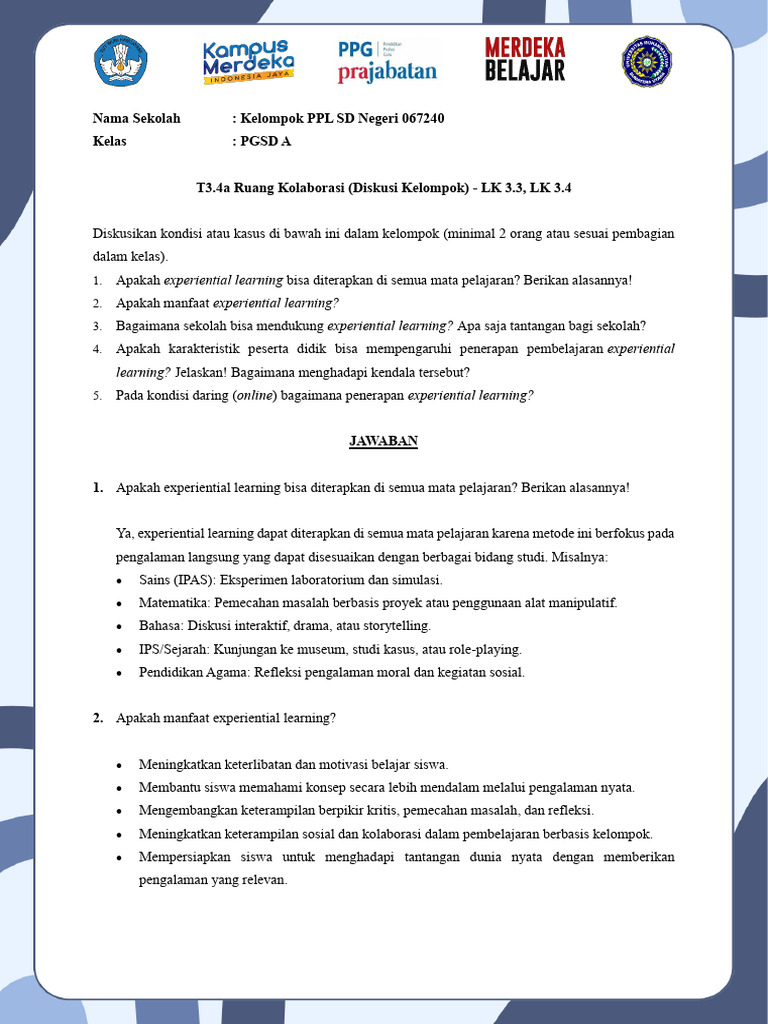 Penerapan Experiential Learning Daring | PDF