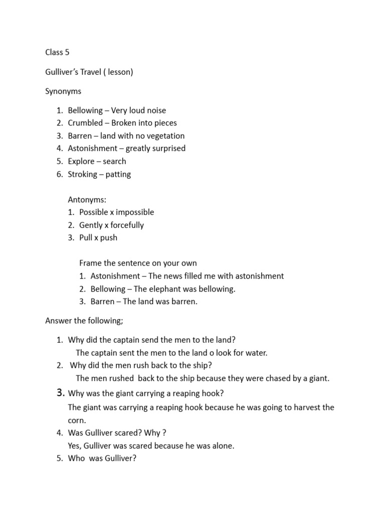 Gulliver's Travels: Vocabulary & Questions | PDF