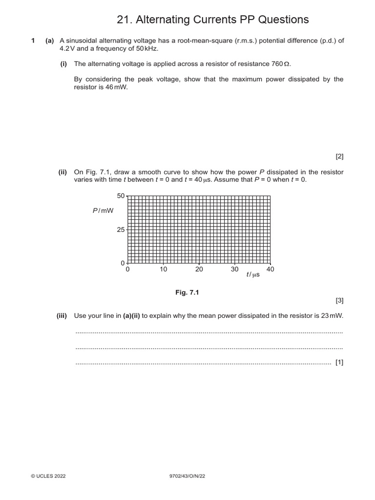 21 Alternating Current PP Questions | PDF | Rectifier | Root Mean Square