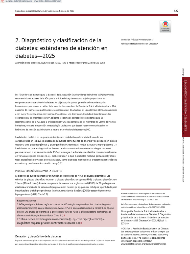 DX de Diabetes ADA 2025.en - Es | PDF | Diabetes | Prediabetes