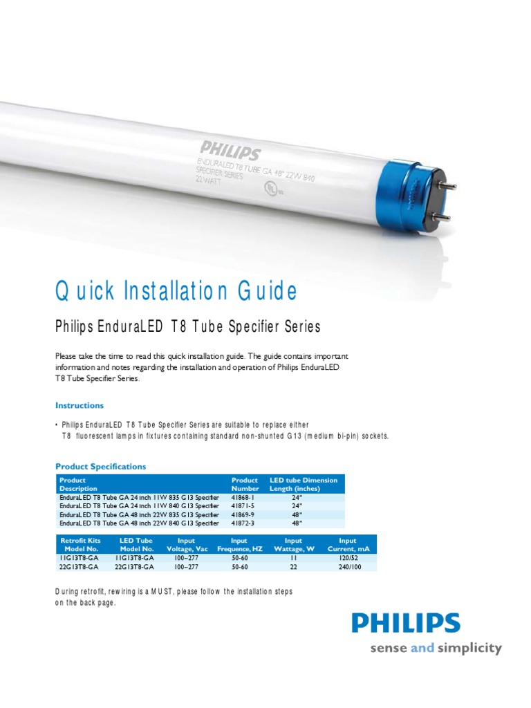 Philips EnduraLED T8 Tube LED Light Installation Guide | PDF ...