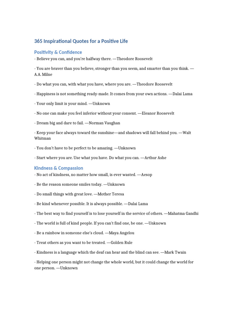 365 Quotes for a Positive Life | PDF