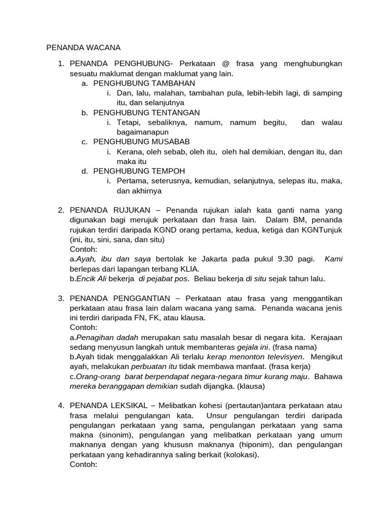 Jenis Penanda Wacana dalam Bahasa Melayu | PDF