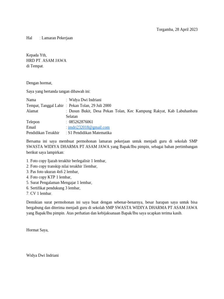 Surat Lamaran Pekerjaan Ku | PDF