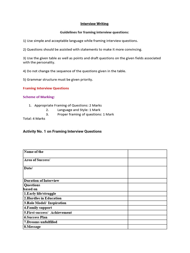 Interview Writing Format Class 11 | PDF | Interview