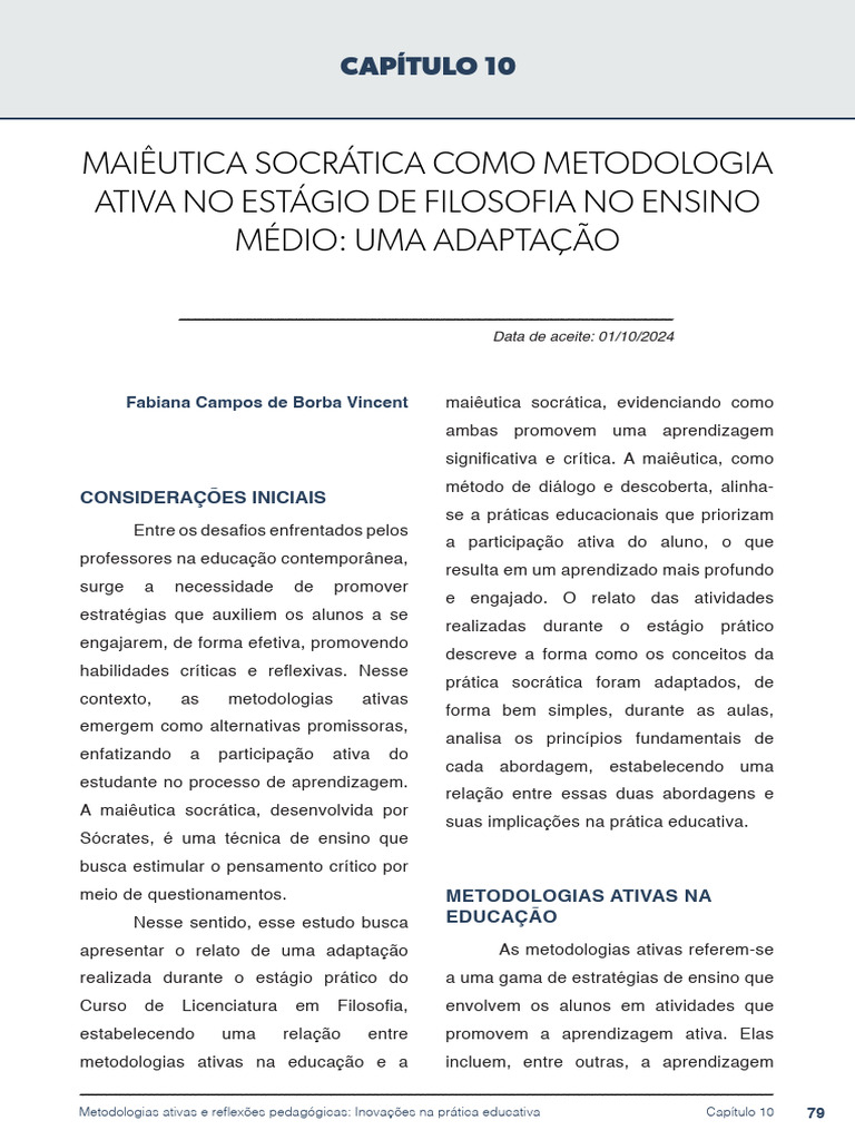 Maieutica Socratica Como Metodologia Ativa No Estagio de Filosofia No ...