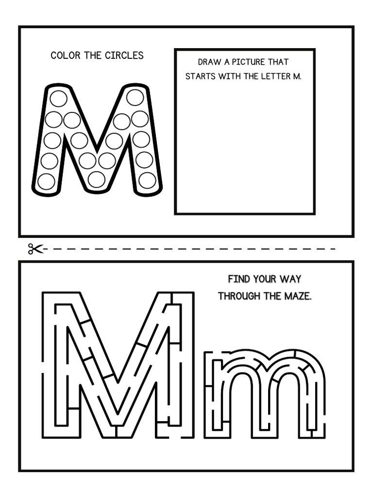 Black White Letter of The Week M Activity Worksheets | PDF