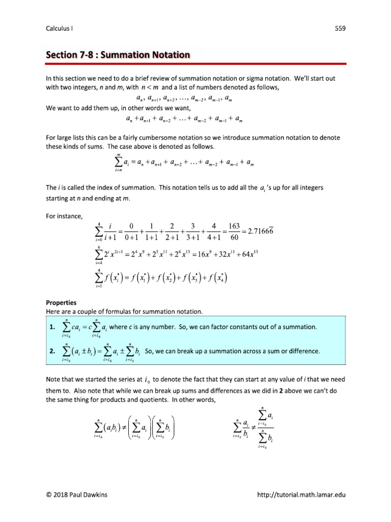 Summation Notation | PDF