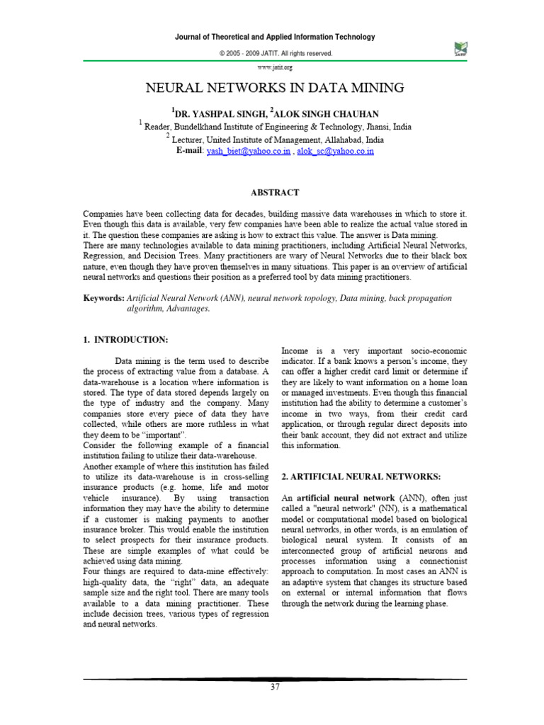 Neural Networks in Data Mining | PDF | Artificial Intelligence | Intelligence (AI) & Semantics