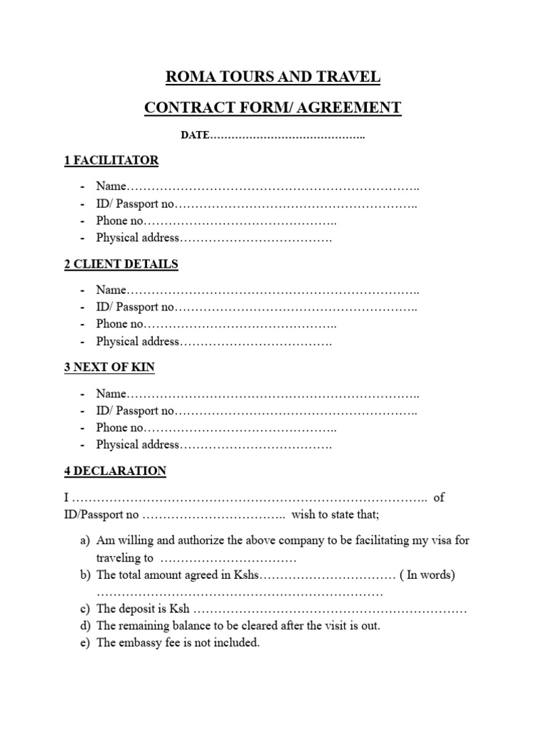 Roma Tours and Travel Contract Form | PDF