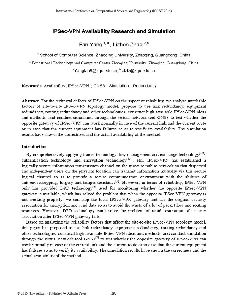 IPSec-VPN Availability Research and Simulation | PDF | Computer Network | Virtual Private Network