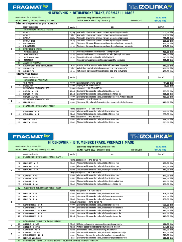CENOVNIK-HIDROIZOLACIJA | PDF