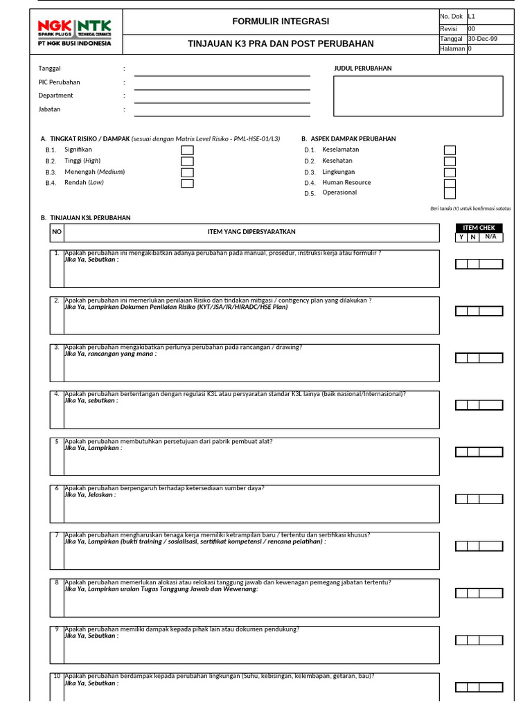 Form PML-HSE-14 - Management Perubahan K3 | PDF