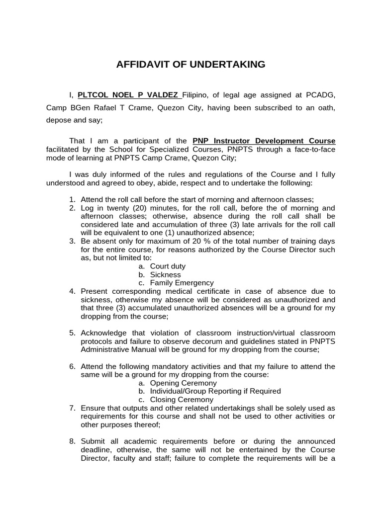 AFFIDAVIT of UNDERTAKING - 1 | PDF | Justice | Crime & Violence