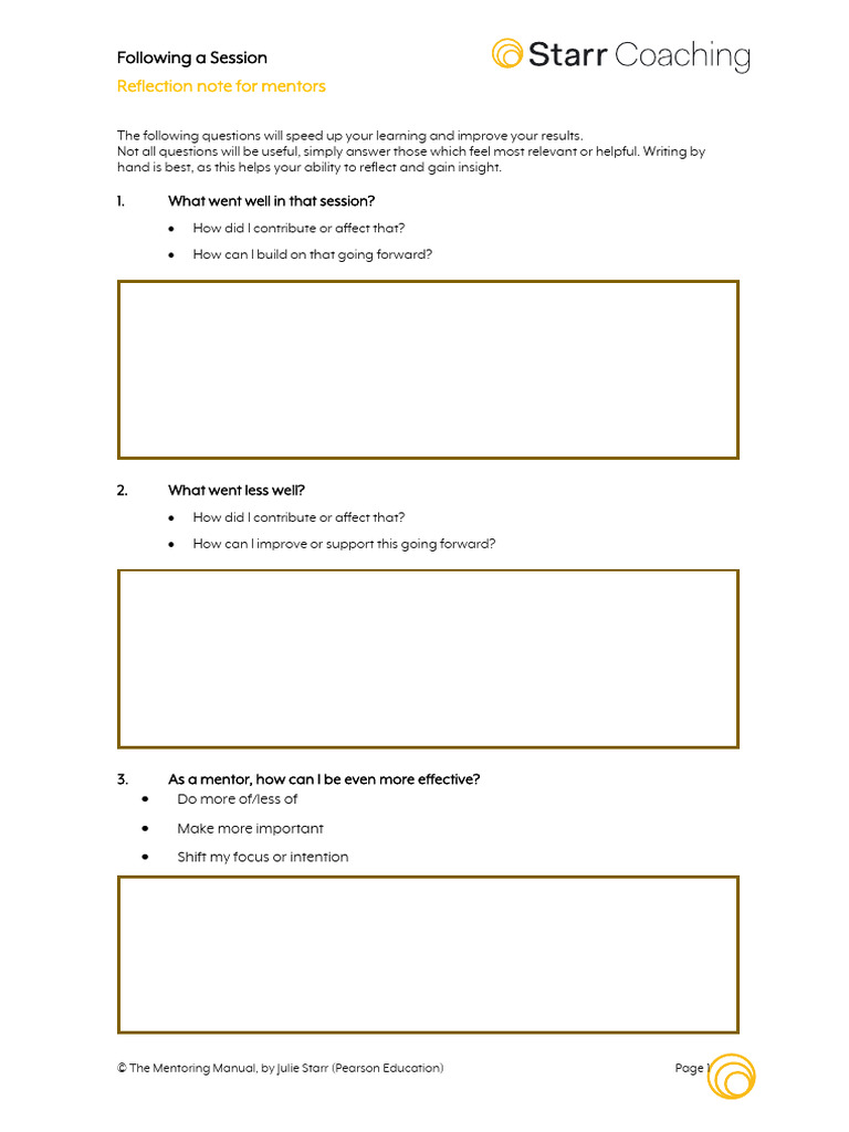Following A Session Reflection Note For Mentors | PDF