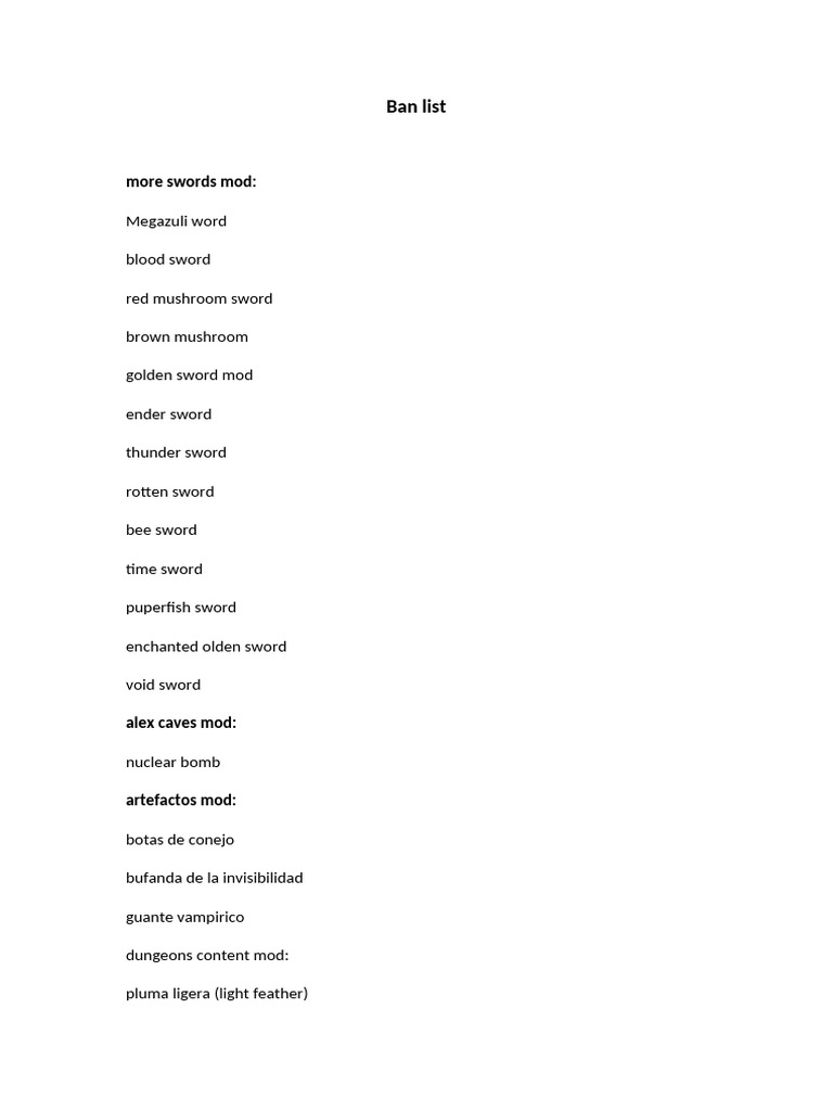 Lista de Items Baneados | PDF