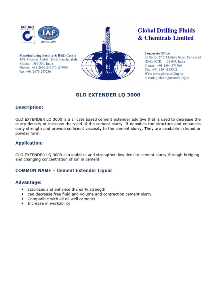 Glo Extender LQ 3000 | PDF | Cement | Liquids