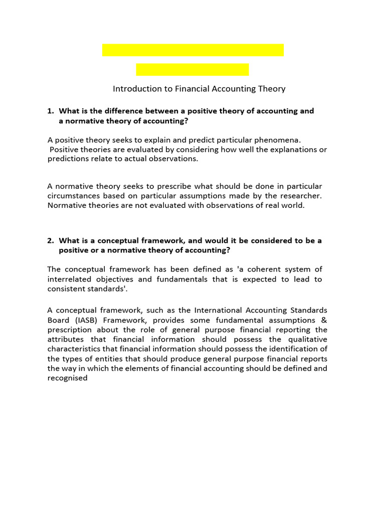Financial Accounting Theory Overview | PDF | Theory | Expense
