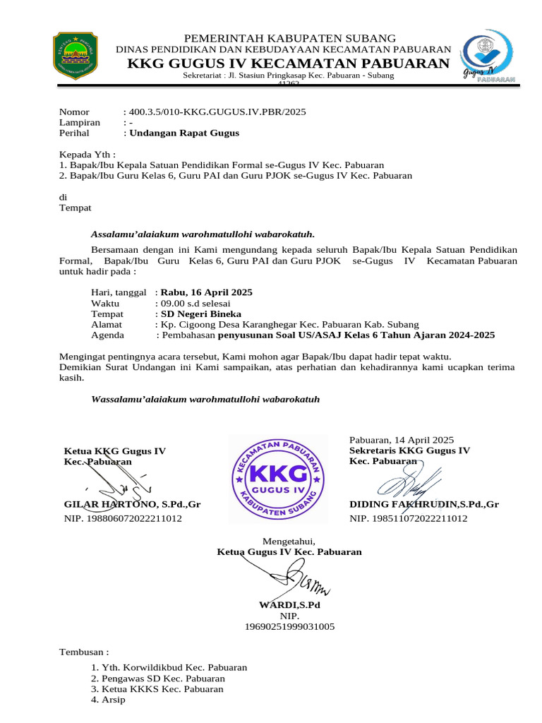 Surat Undangan KKG Gugus IV 3 Juni 2024 | PDF