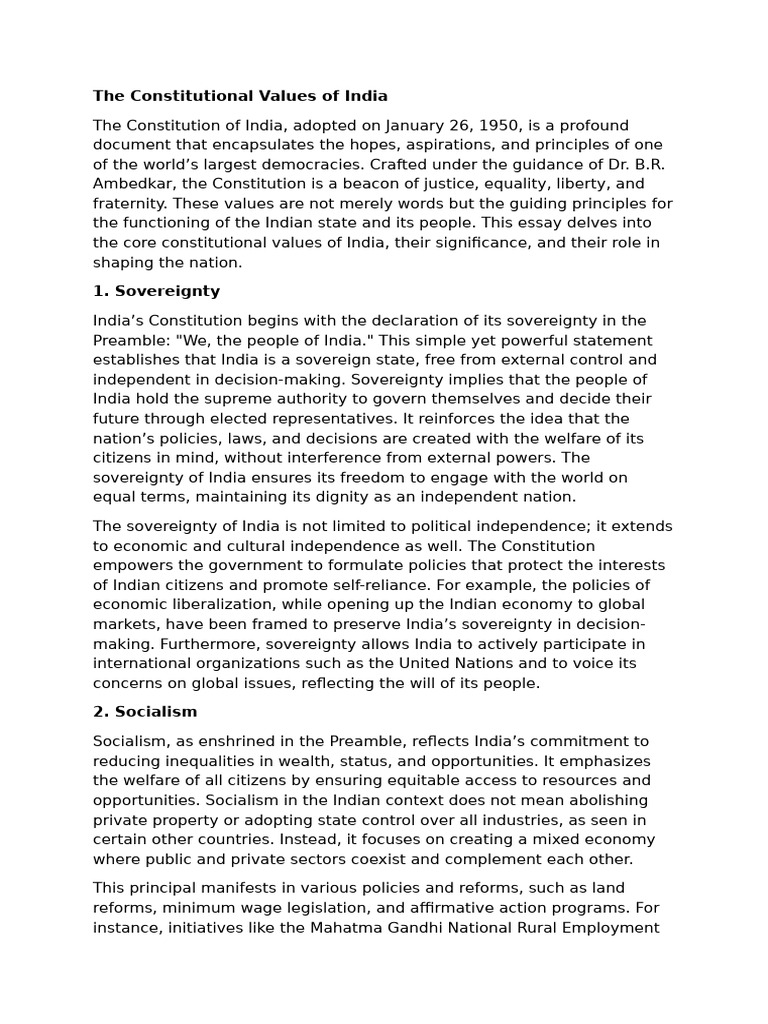 The Constitutional Values of India | PDF | Democracy | Political Ideologies