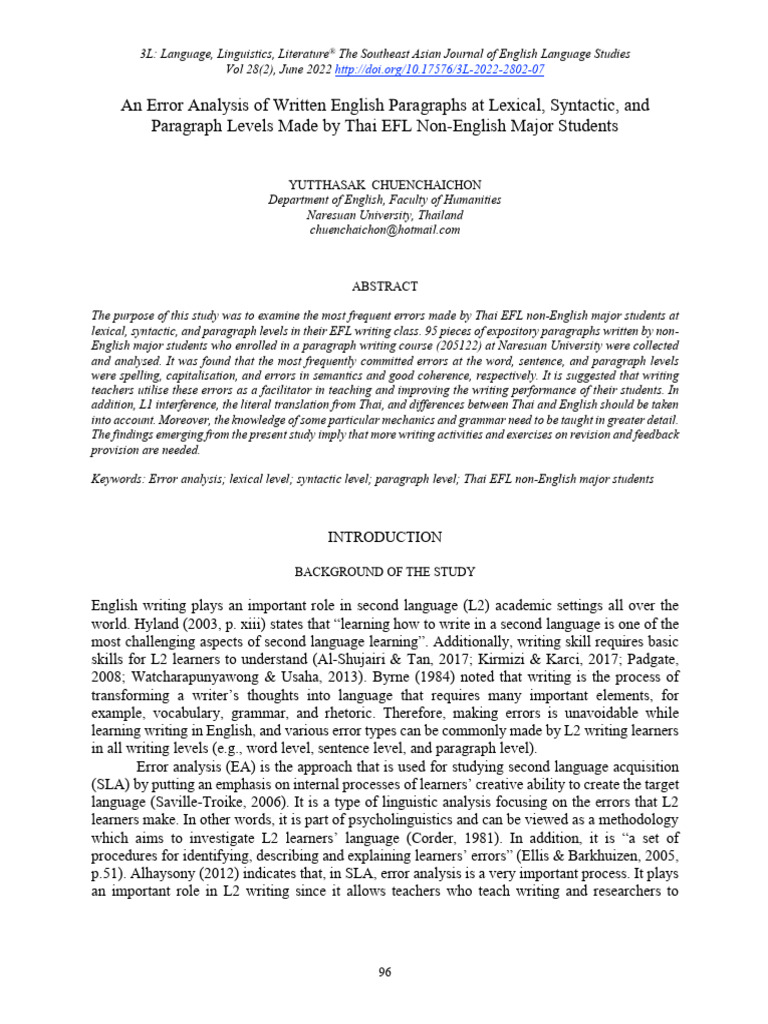 An Error Analysis of Written English Paragraphs at Lexical, Syntactic ...