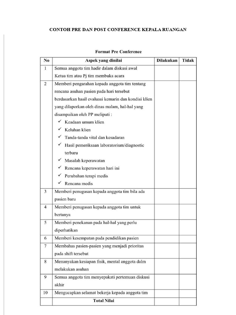 Contoh Pre dan Post Conference Kepala Ruangan | PDF